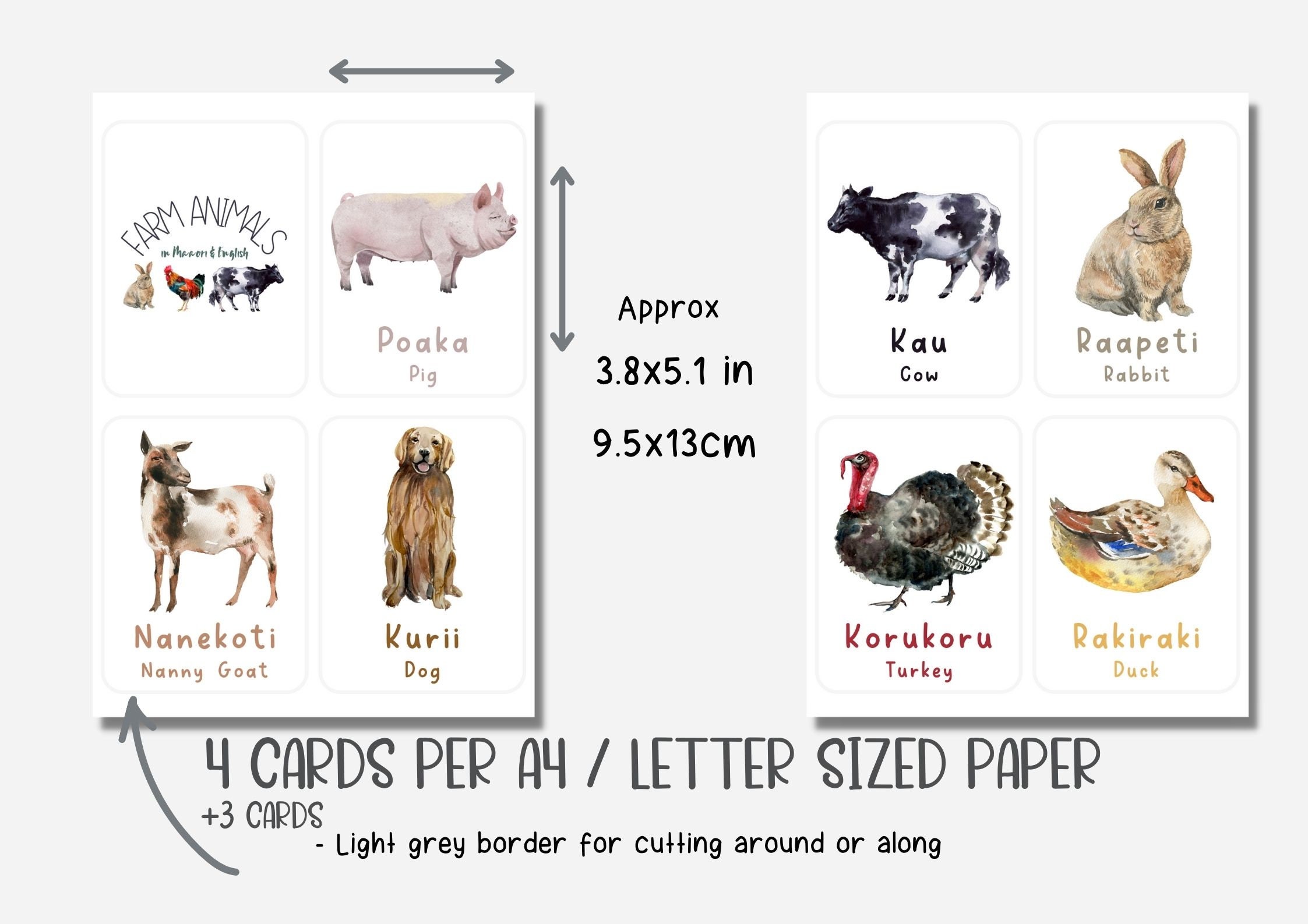 Farm Animals in Maori & English Flashcards, Instant Digital Download ...