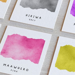 Watercolor Color Flashcards in Maori & English, Set of 12 Instant PNG ...