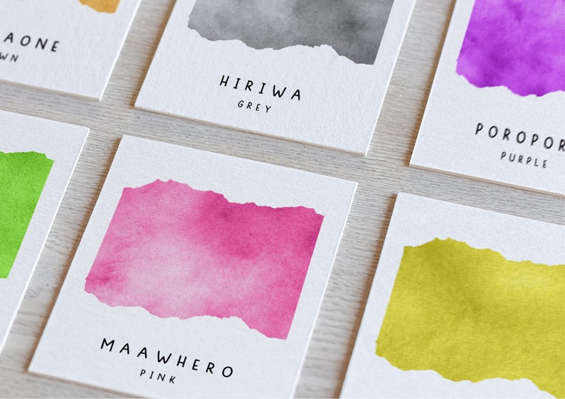 Watercolor Color Flashcards in Maori & English, Set of 12 Instant PNG ...