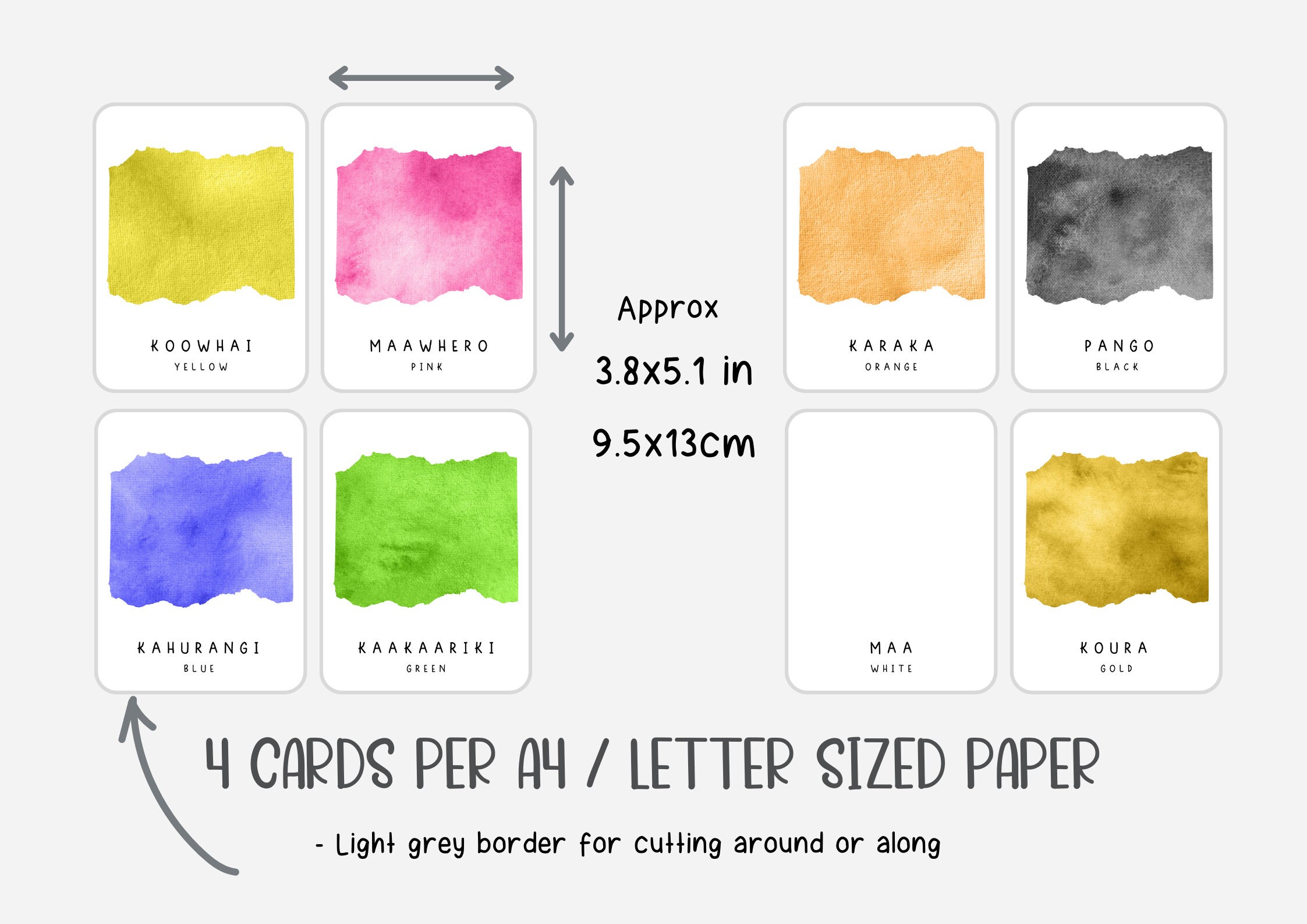 Watercolor Color Flashcards in Maori & English, Set of 12 Instant PNG ...