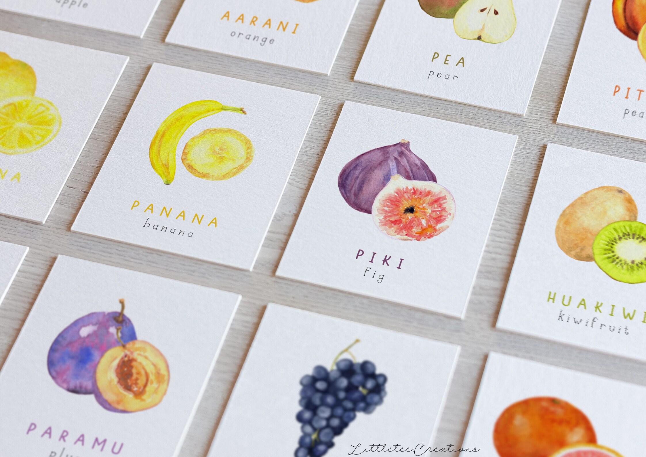 Watercolor Fruit Flashcards in Maori & English With Matching Fruits ...