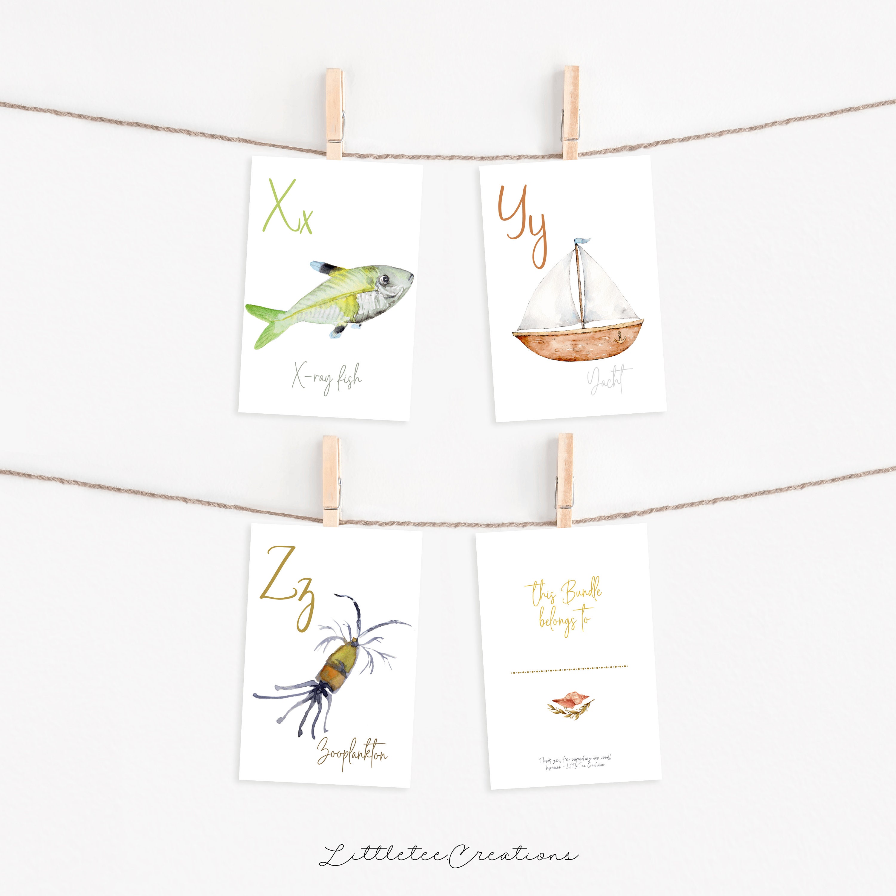 ABC Ocean Flashcards, Instant Digital Download, PNG Printable, Little ...