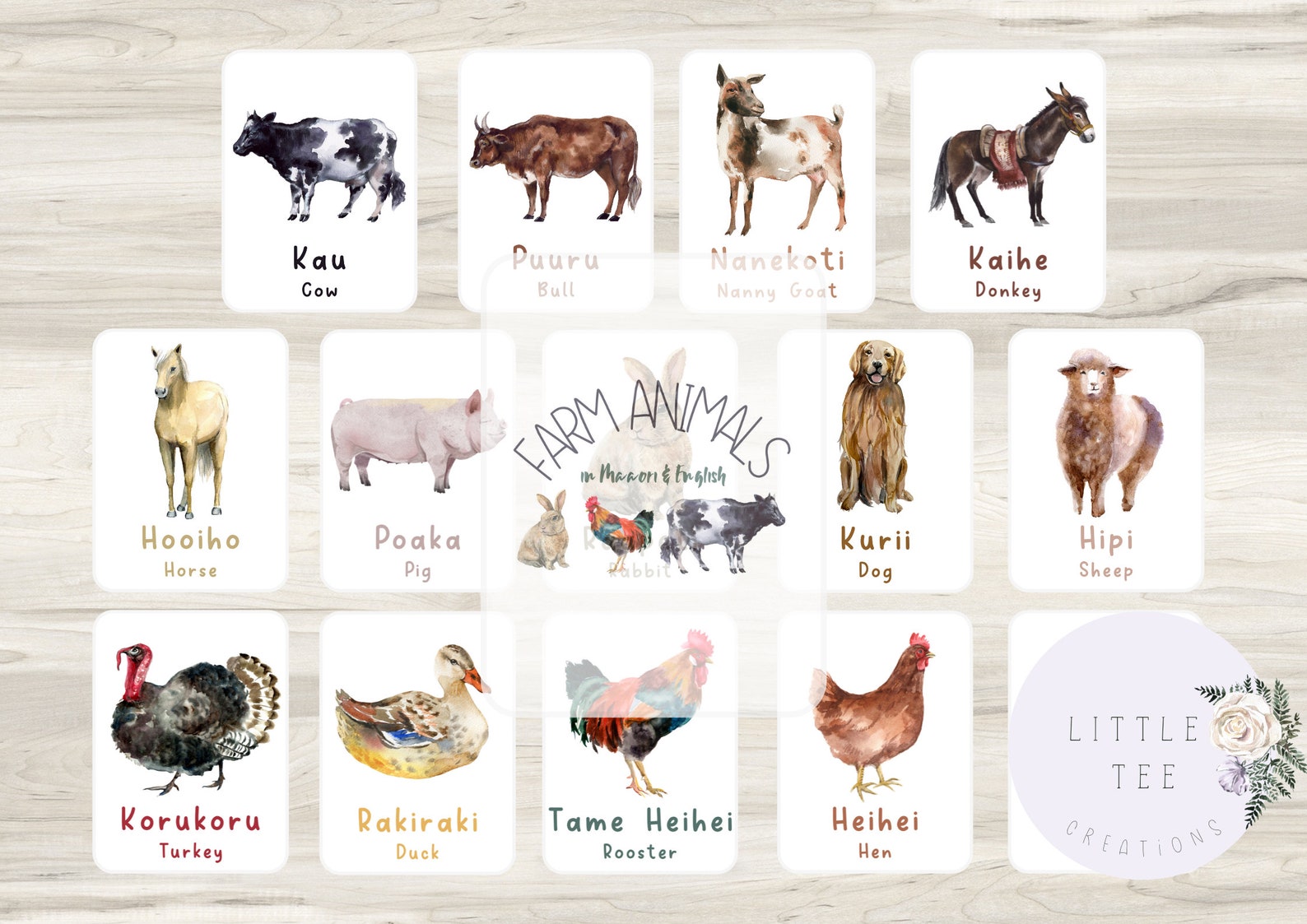 Farm Animals in Maori & English Flashcards Instant Digital | Etsy