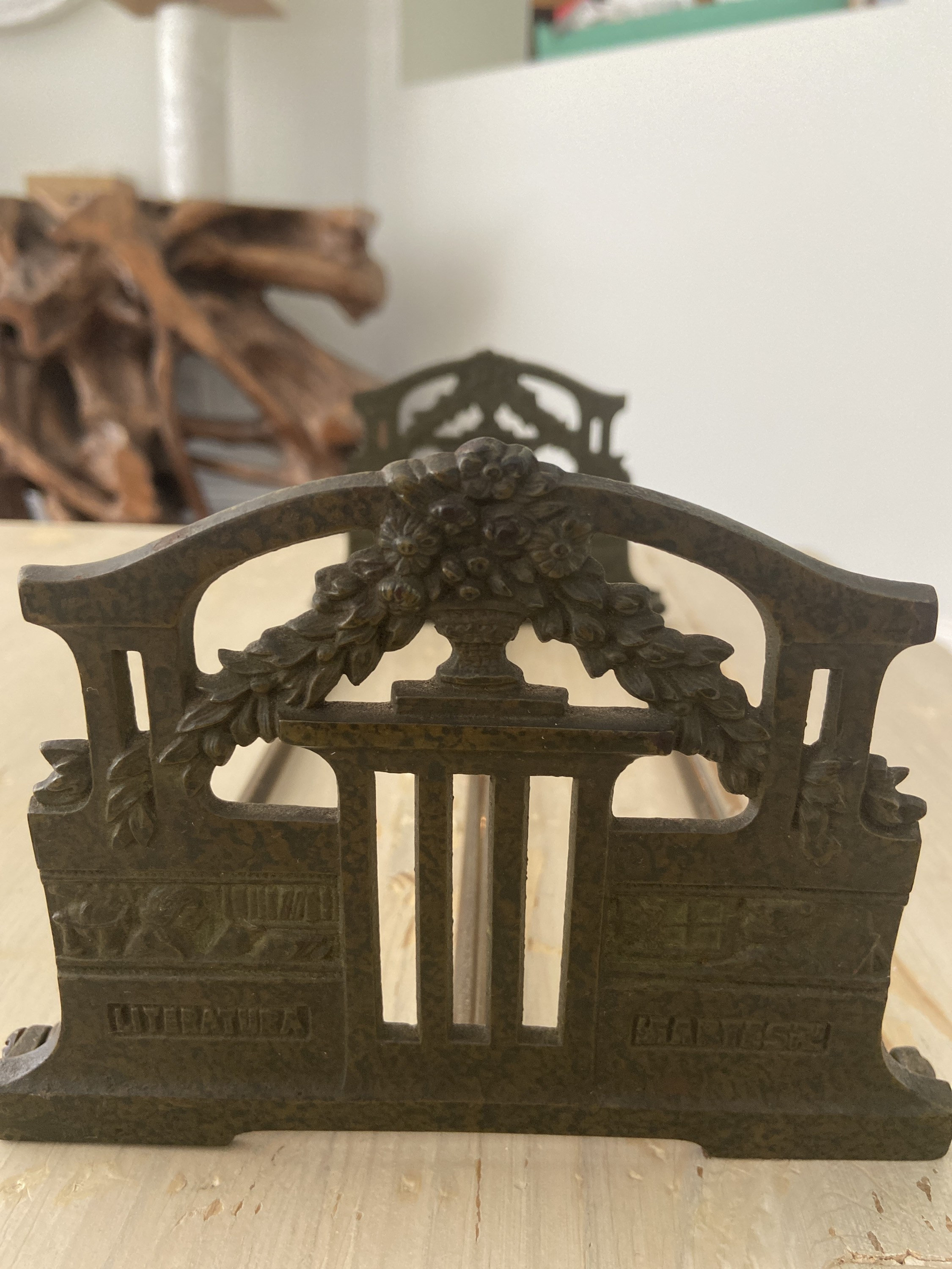 Antique Judd 9871 Art Nouveau Cast Iron Indian Swastika Book Rack Book ...