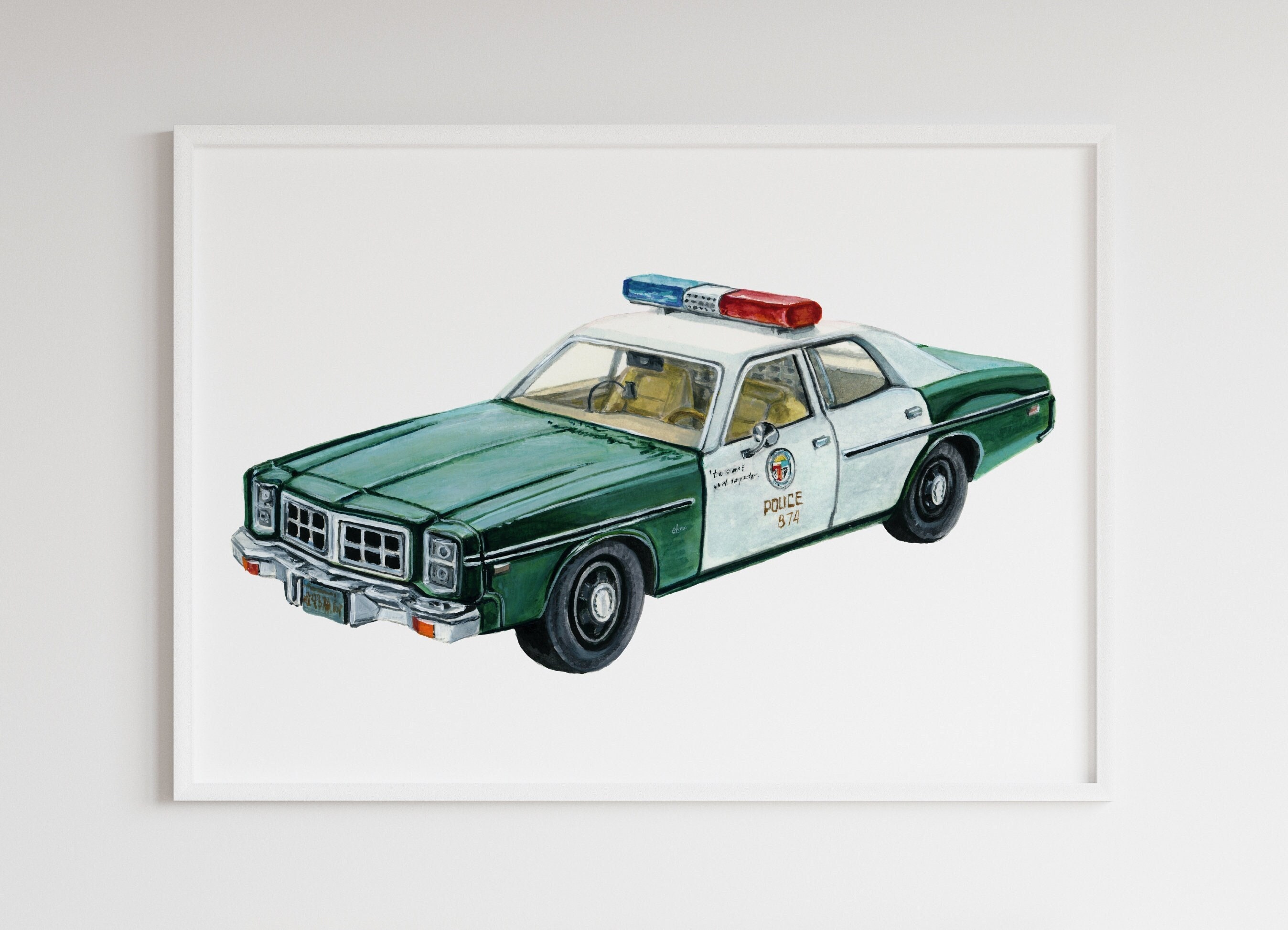 Vintage Police Car Print Cartoon Classic Car Watercolor Art - Etsy