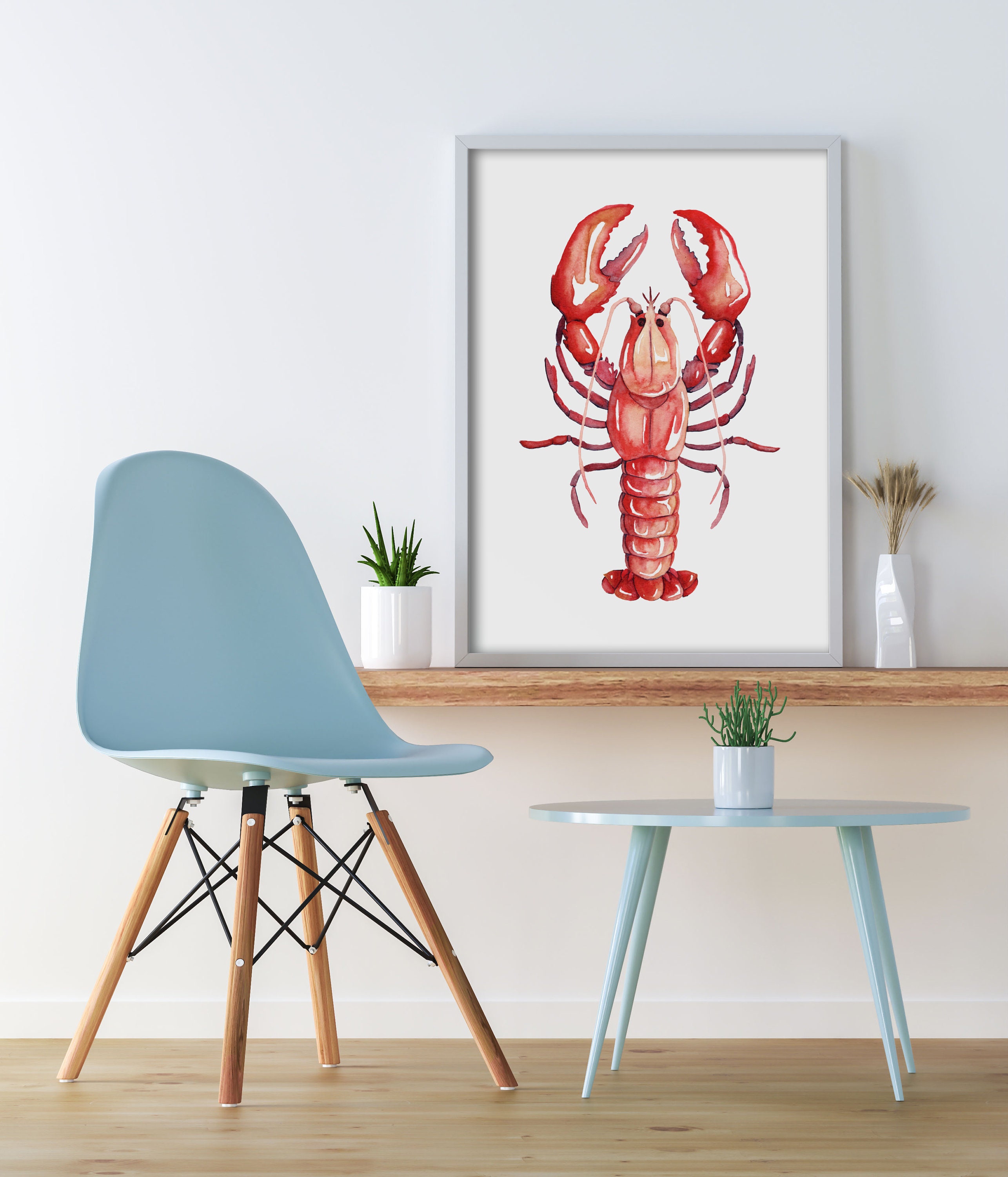 Red Lobster Watercolor Print, Seafood Cold Water Lobster, Coastal Art ...