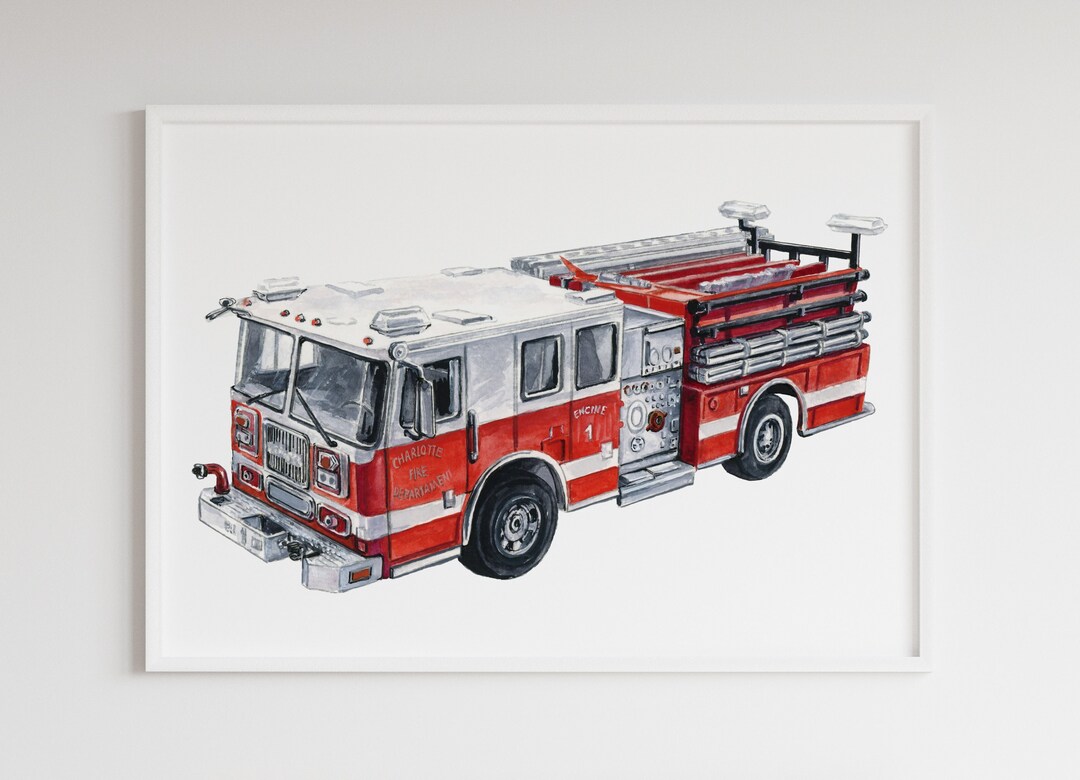 Fire Truck Watercolor Art Print, Scalable Poster Children's Room Decor ...