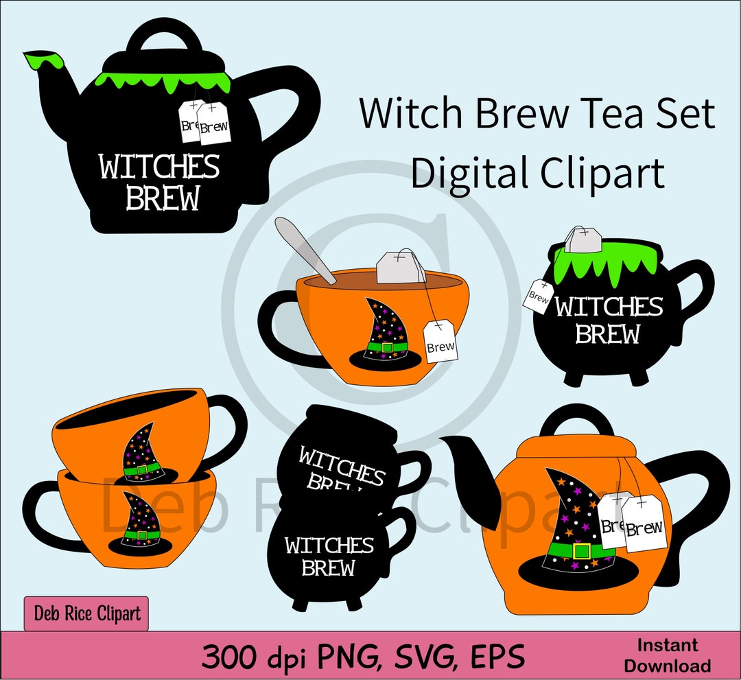 Witch Brew Tea Set Digital Clipart Witches Brew Black Teapot, Witch ...