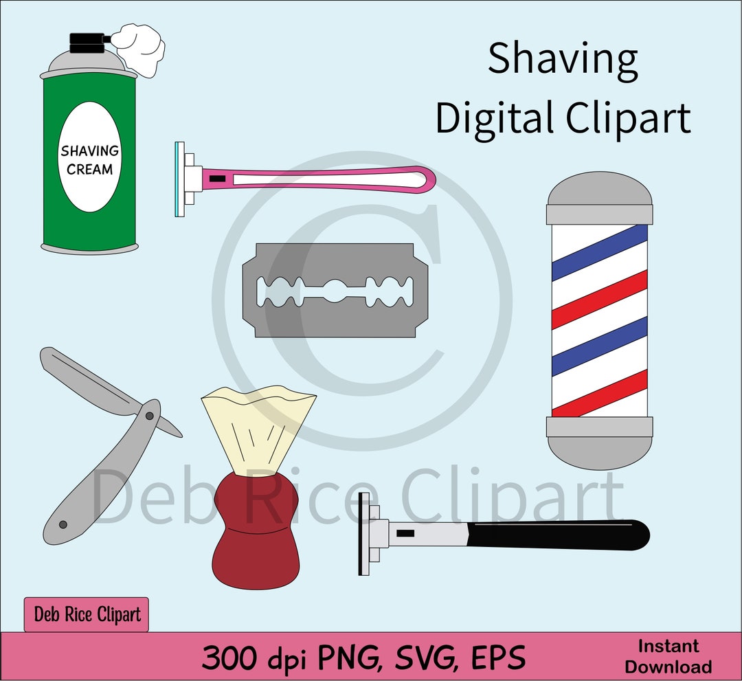 Shaving Digital Clipart Barber Shop Pole, Straight Razor, Razor Blade ...