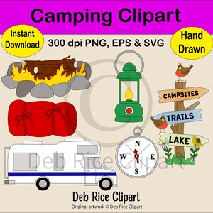 Camping Clipart - Campfire, Popup Camper, Tent, S'mores, PNG, EPS, SVG ...