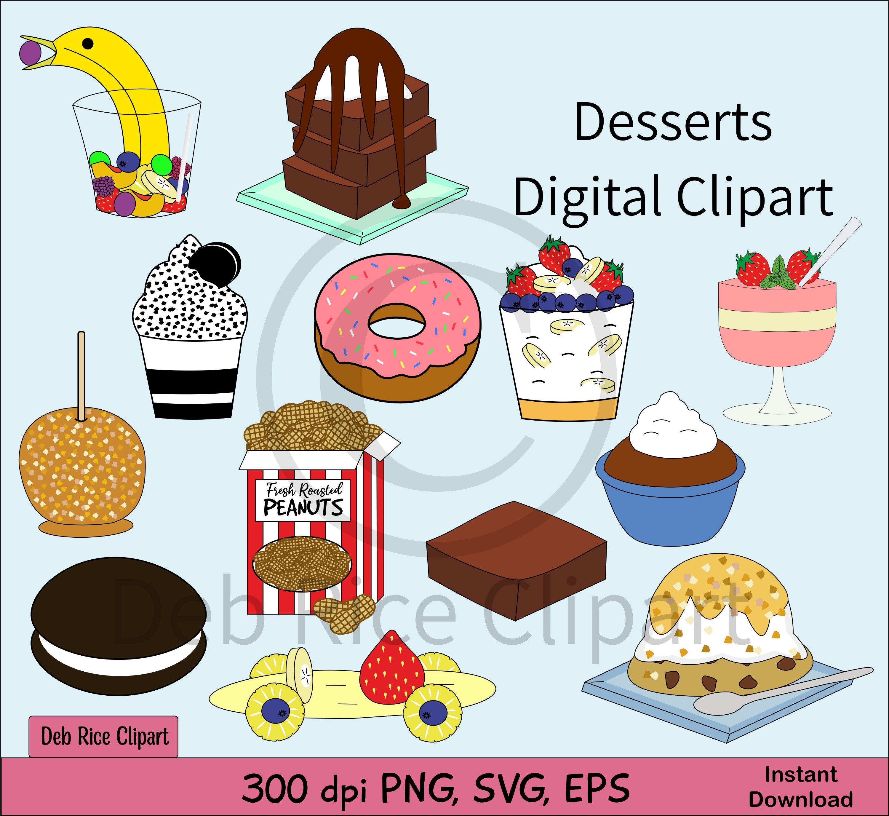 Desserts Digital Clipart Dirt Pudding, Brownie, Banana Dolphin Fruit ...