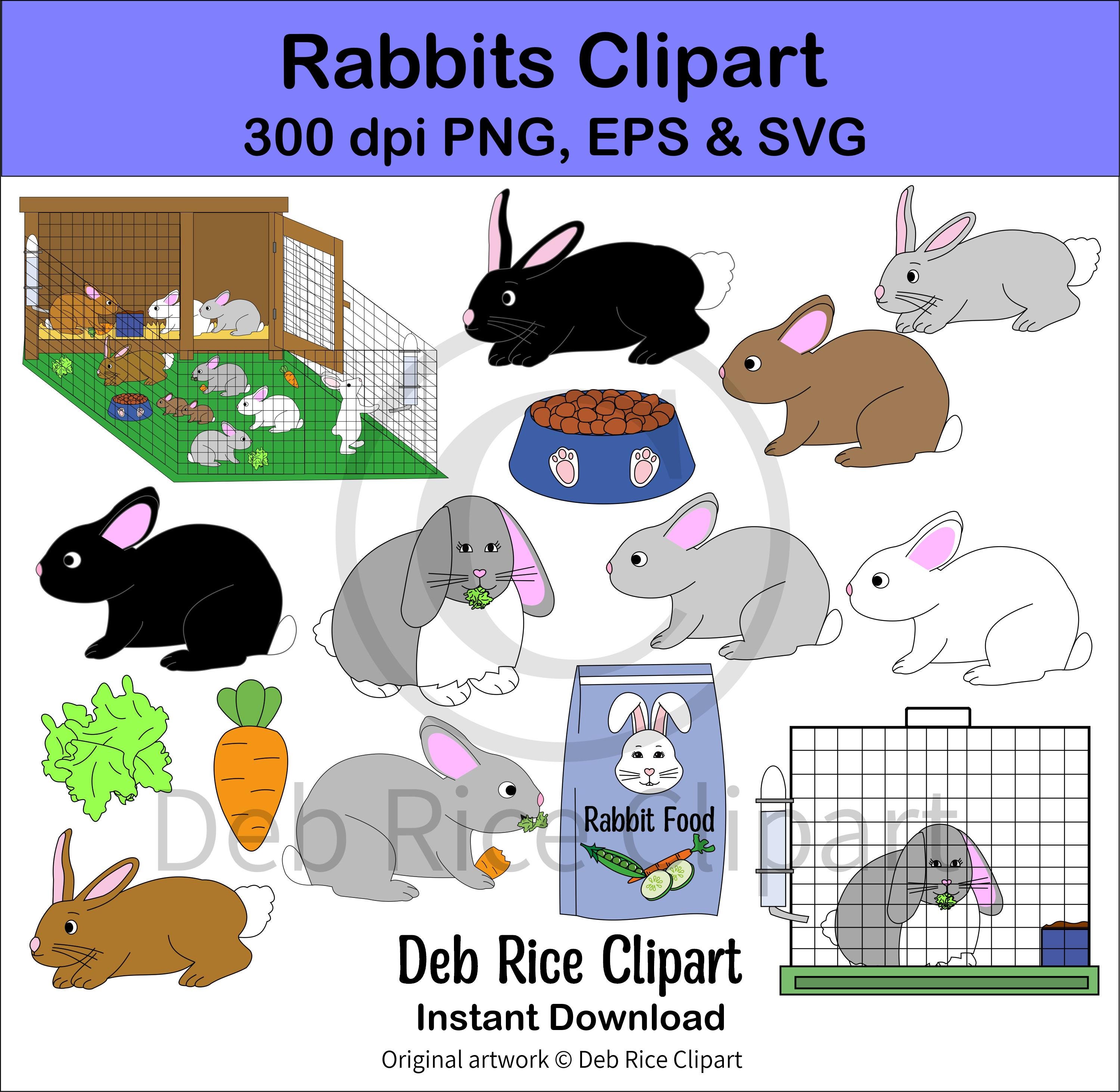 Rabbits Clipart - Rabbits in Pen, Rabbits, Rabbit Food Bag, Lop Eared ...