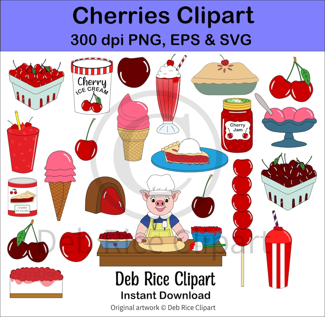 Cherries Clipart - Cherry Pie Filling Can, Bing Cherries, Cherry Shake ...