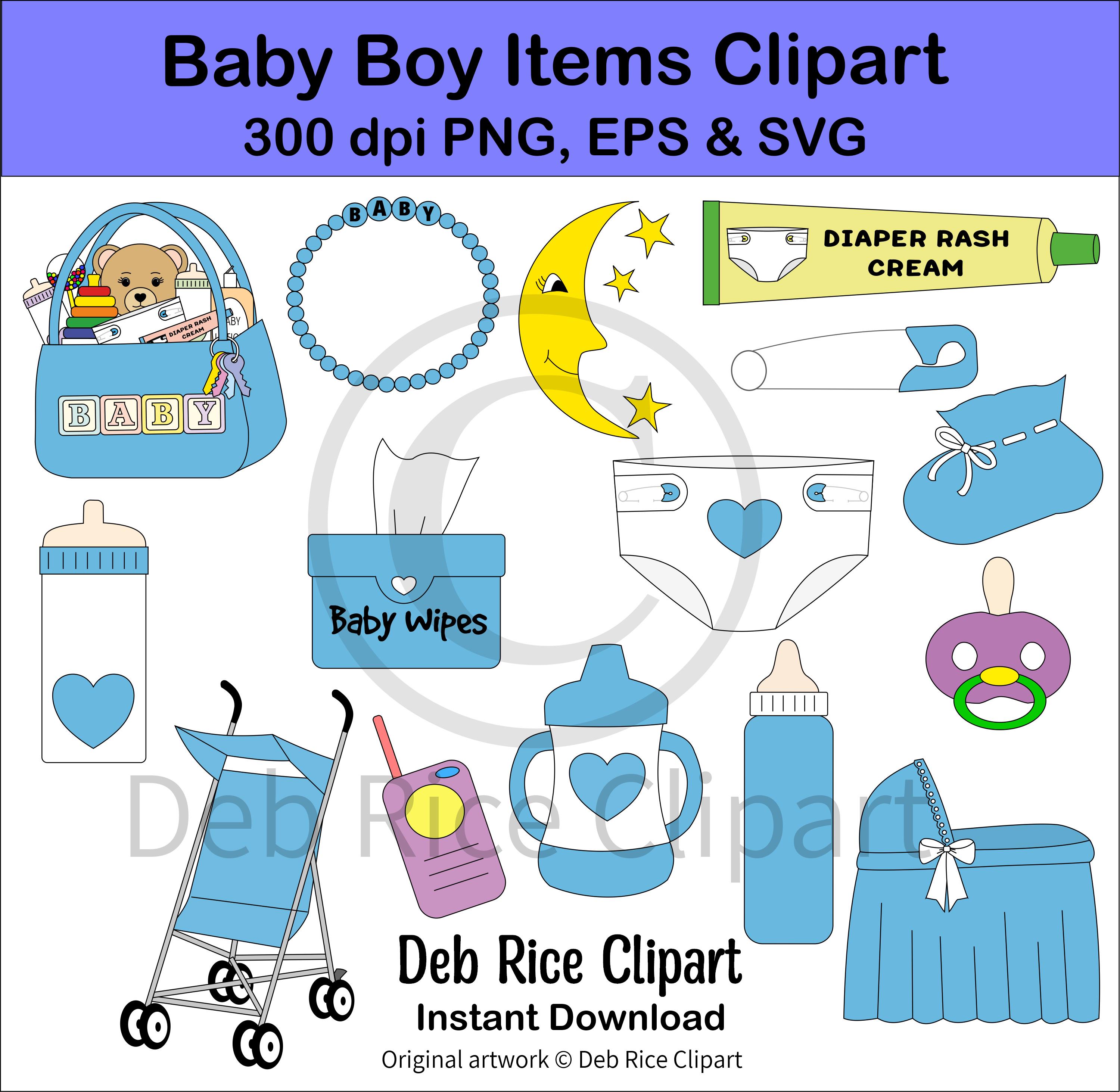 Baby Boy Items Clipart - Diaper, Sippy Cup, Diaper Rash Cream, Bottles ...