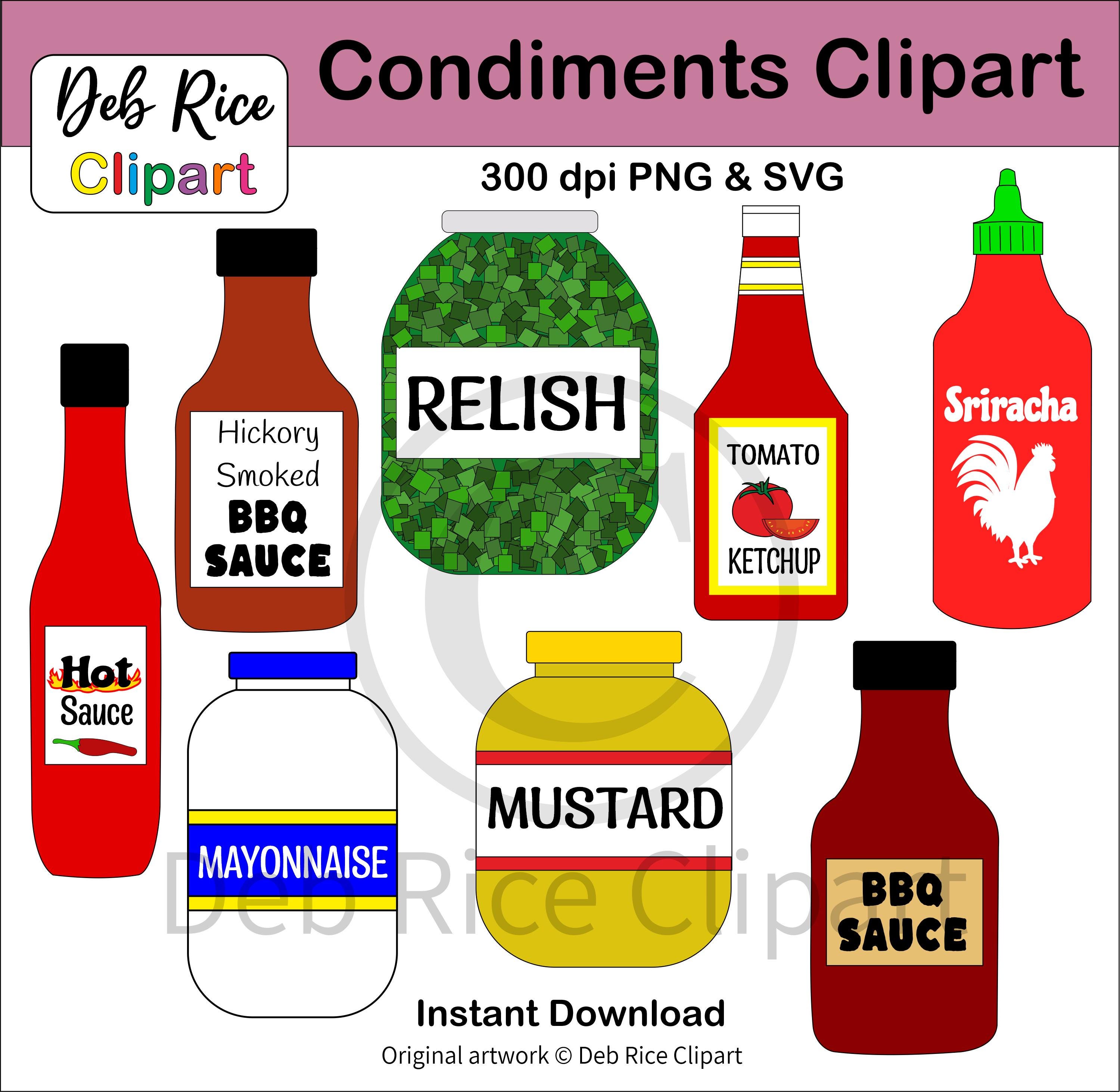 Condiments Clipart Mayonnaise, BBQ Sauces, Mustard, Ketchup, Hot Sauce ...