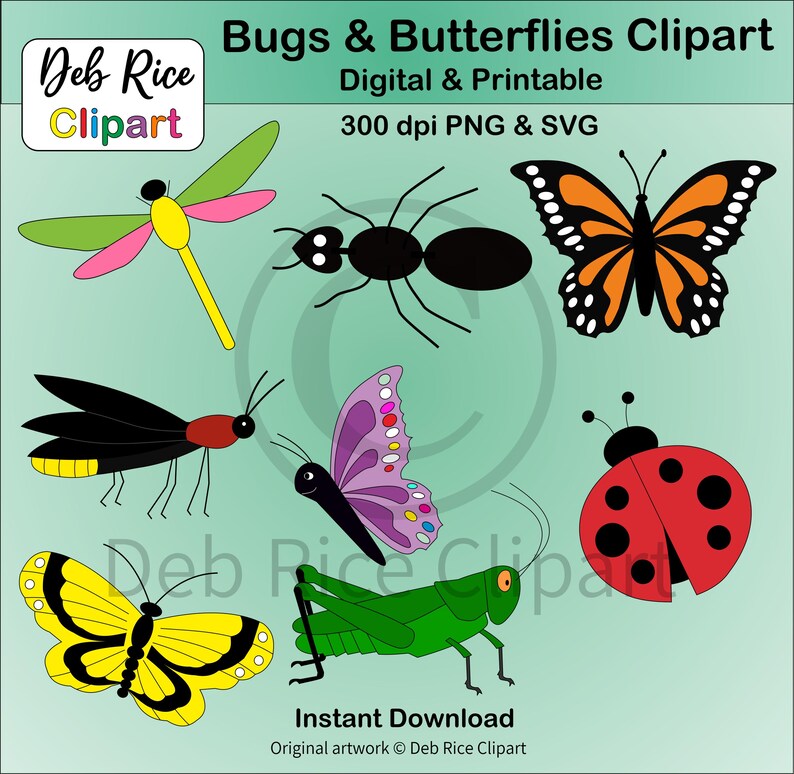 Bugs & Butterflies Clipart Praying Mantis, Butterflies, Ladybugs ...