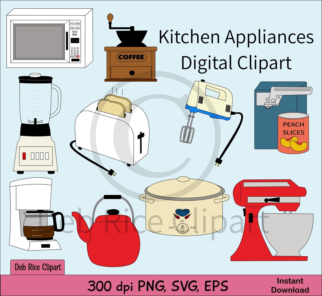 Kitchen Appliances Digital Clipart Blender, Coffee Grinder, Microwave ...