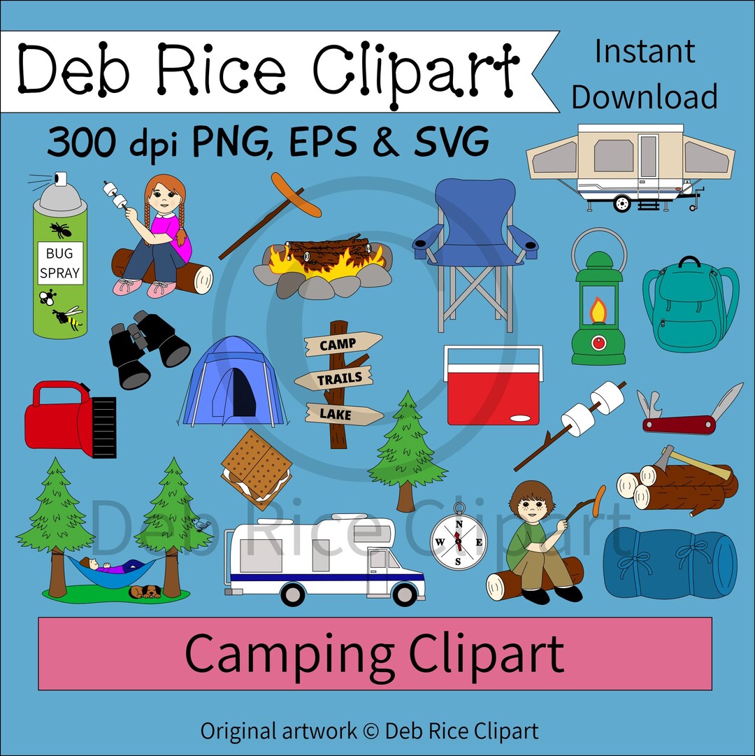 Camping Clipart Campfire Popup Camper Motorhome Sleeping - Etsy