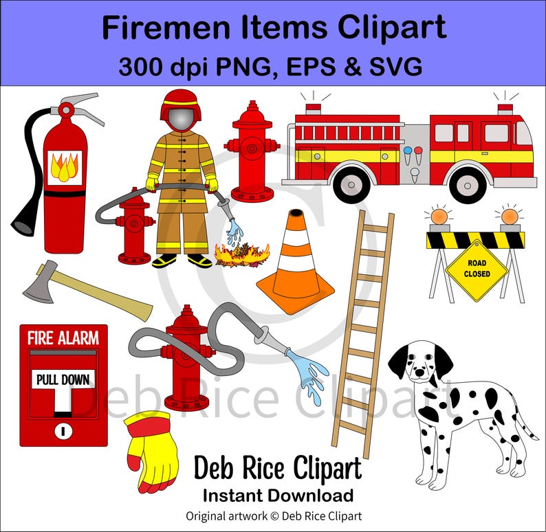 Firemen Items Clipart - Fire Truck, Fireman Putting Out Fire ...