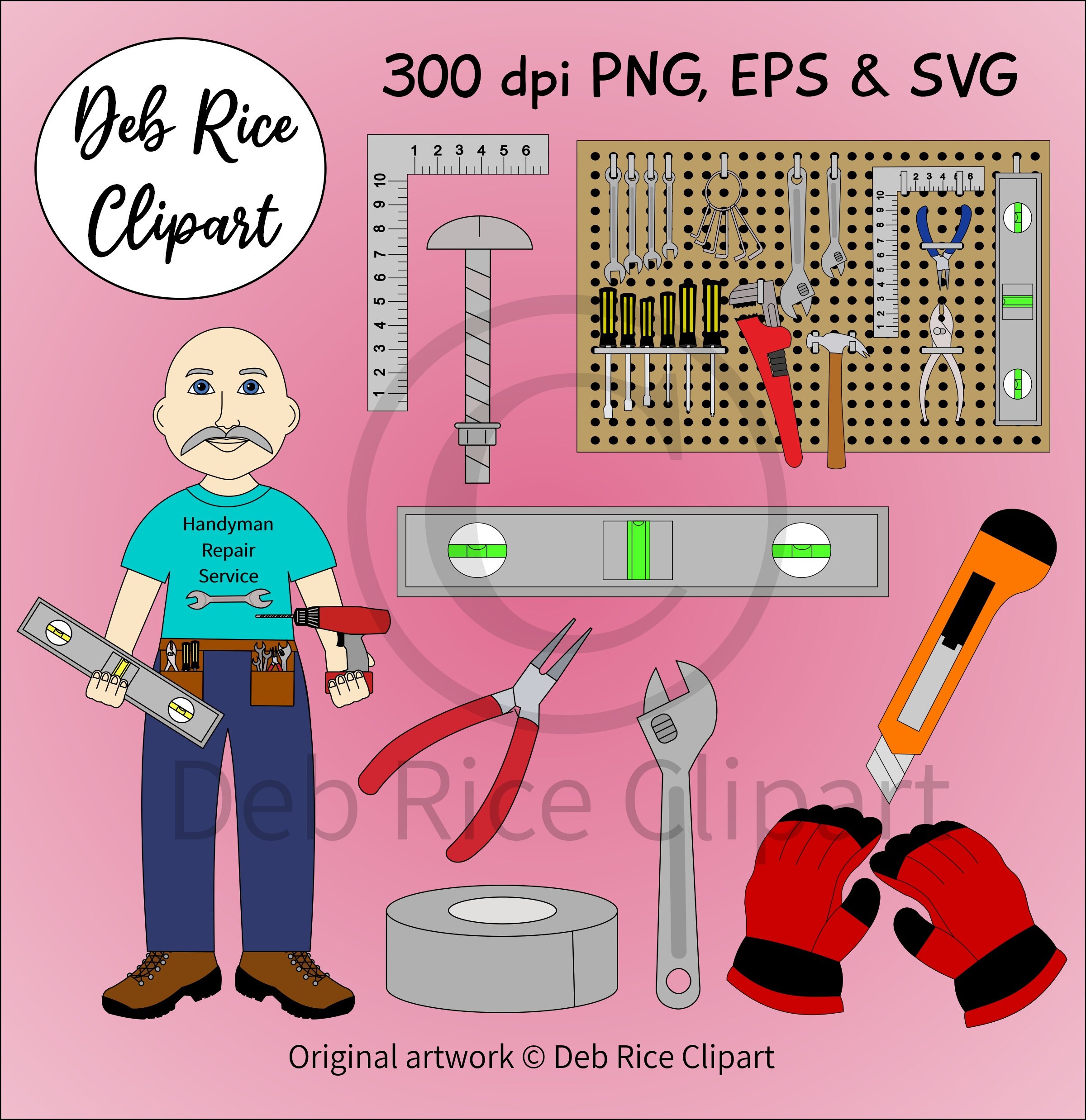 Tools Clipart Handymen, Tools on Pegboard, Toolbox, Pliers, Drill, Duct ...