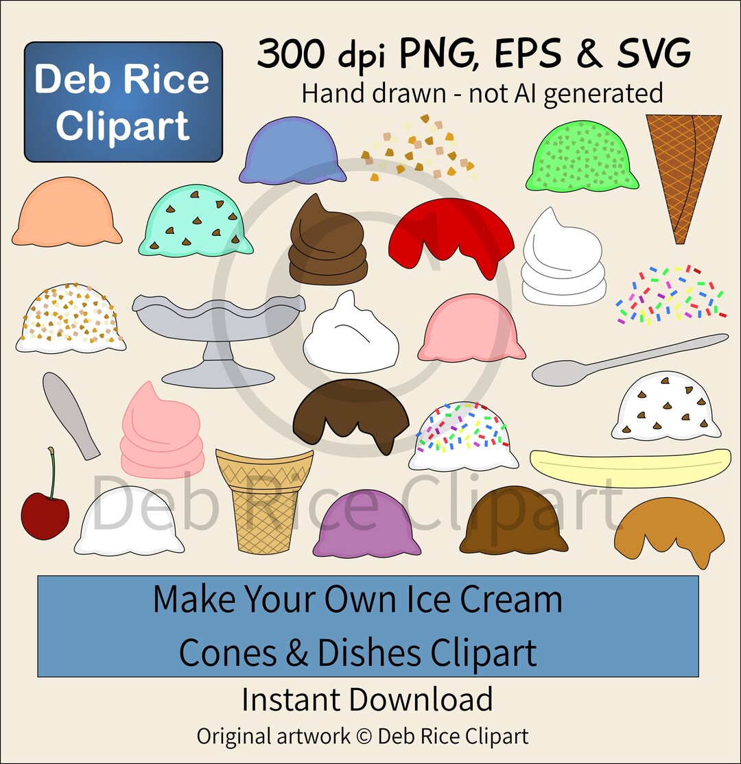 Make Your Own Ice Cream Cones & Dishes Clipart Make Banana Split, Cones ...