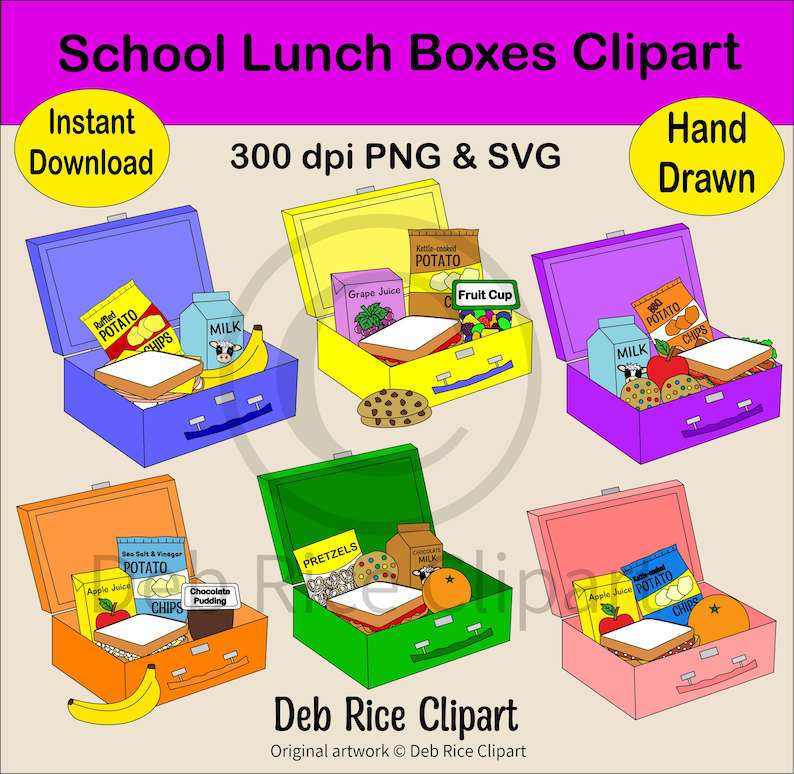 School Lunch Boxes Clipart - PNG, EPS, SVG, Instant Digital Download - Etsy
