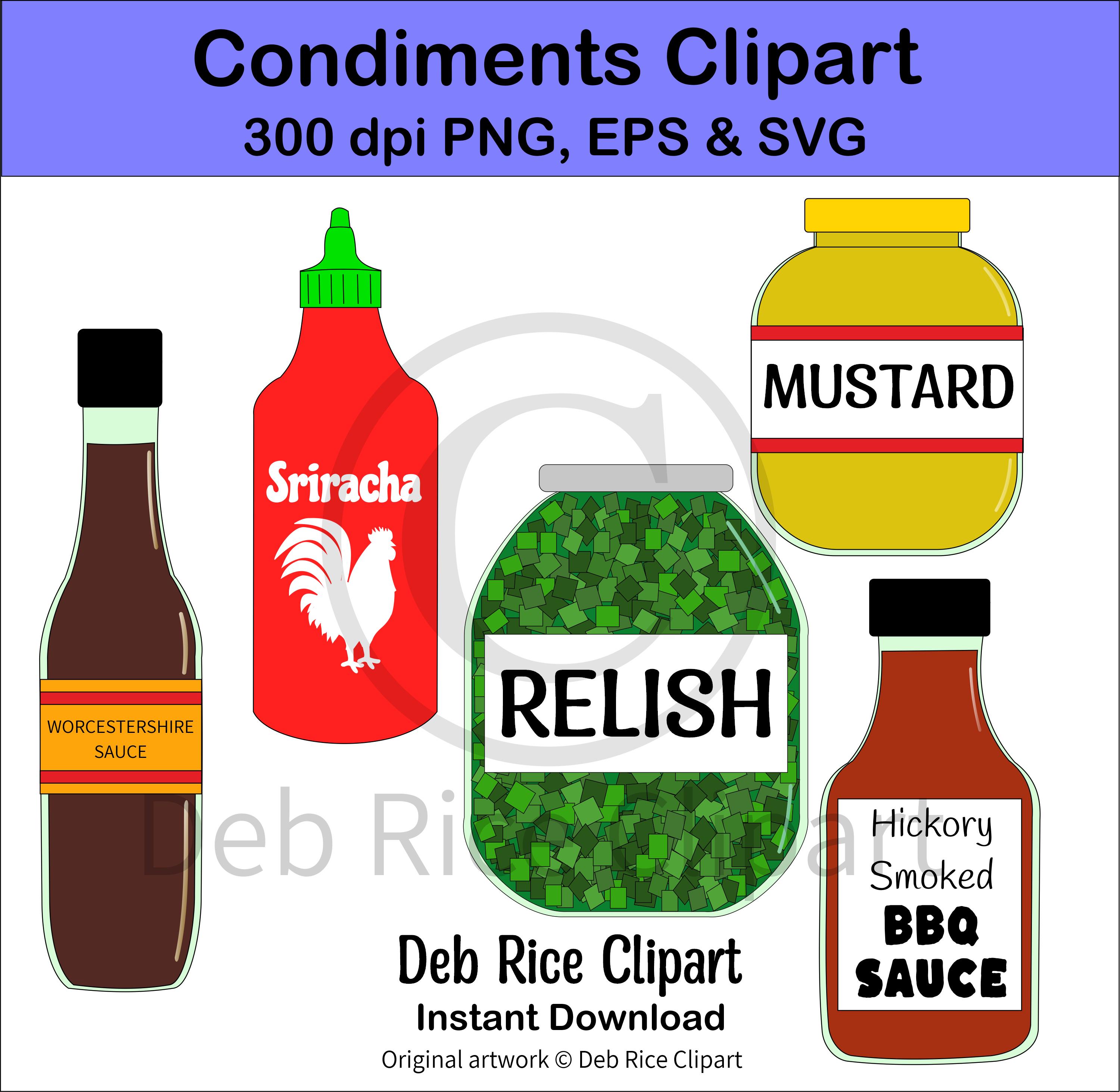 Condiments Clipart - Mayonnaise, Bbq Sauces, Mustard, Ketchup, Hot ...
