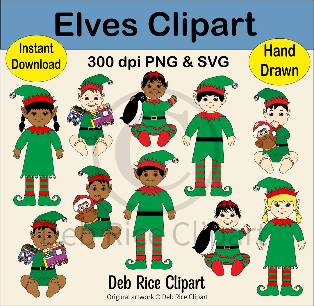 Elves Clipart Set - Elf Kids and Babies, First Christmas, PNG, SVG ...