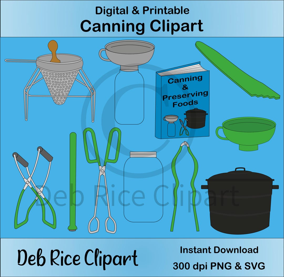 Canning Items Clipart Canner, Canning Book, Jar Lifter, Magnetic Lid ...
