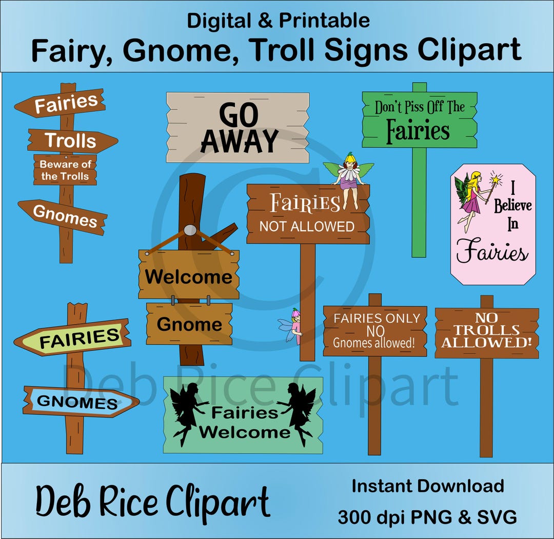 Fairy, Gnome & Troll Signs Clipart Go Away Sign, Fairies Welcome Sign ...