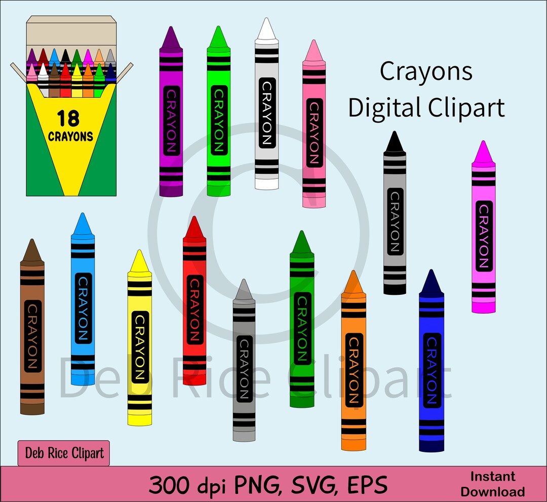 Crayons Digital Clipart Box of Crayons, Different Colors of Crayons ...