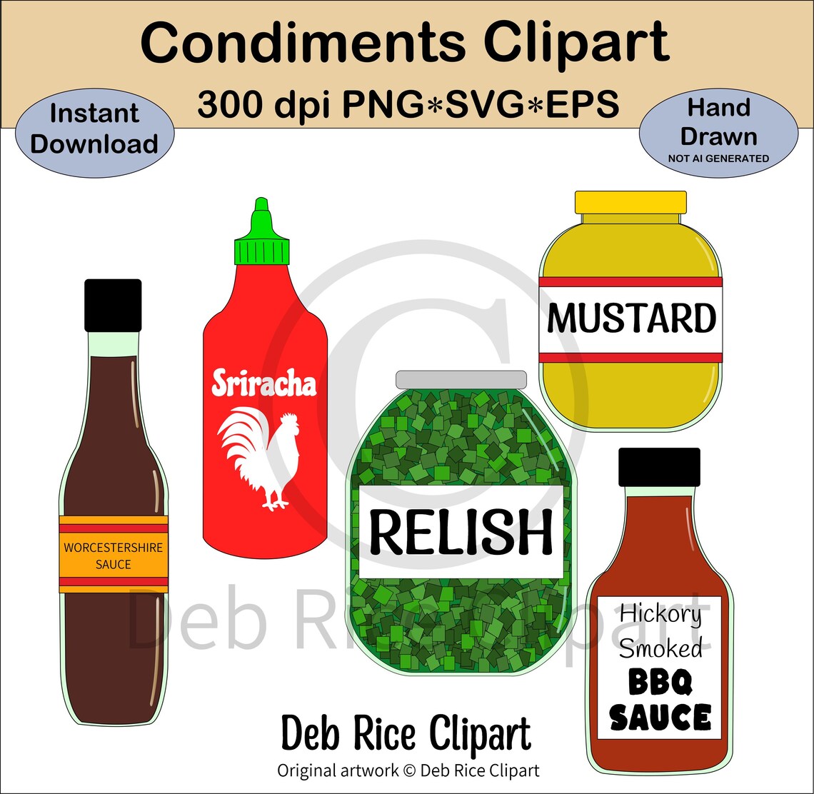 Condiments Clipart - Mayonnaise, Bbq Sauces, Mustard, Ketchup, Hot ...