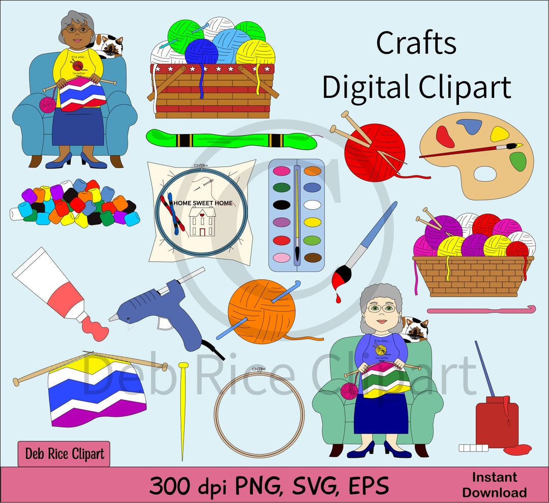 Crafts Digital Clipart Knitting, Crocheting, Grandmas Knitting, Hot ...