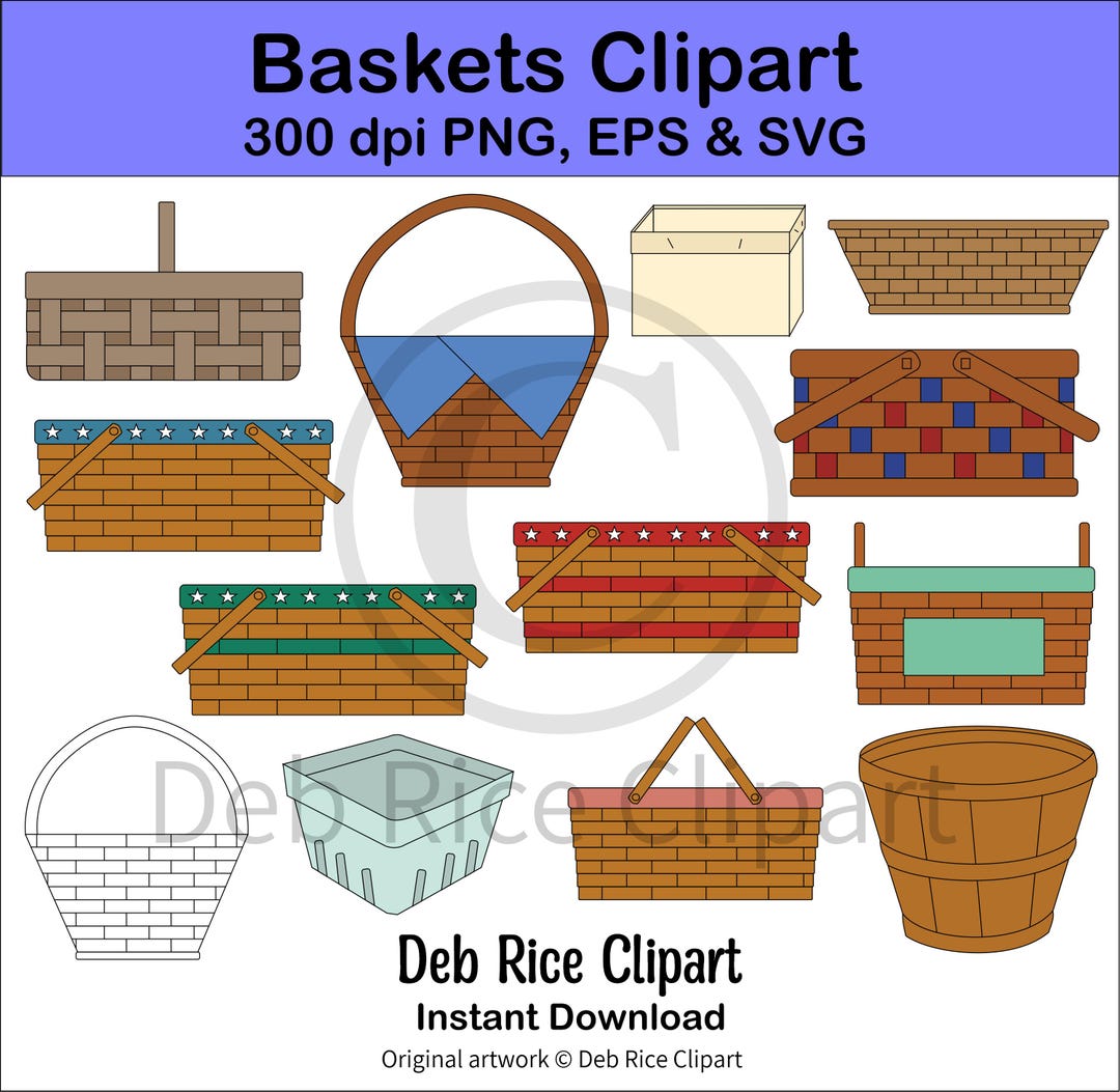 Baskets Clipart - Baskets to Decorate, Bushel Basket, Quart Produce ...
