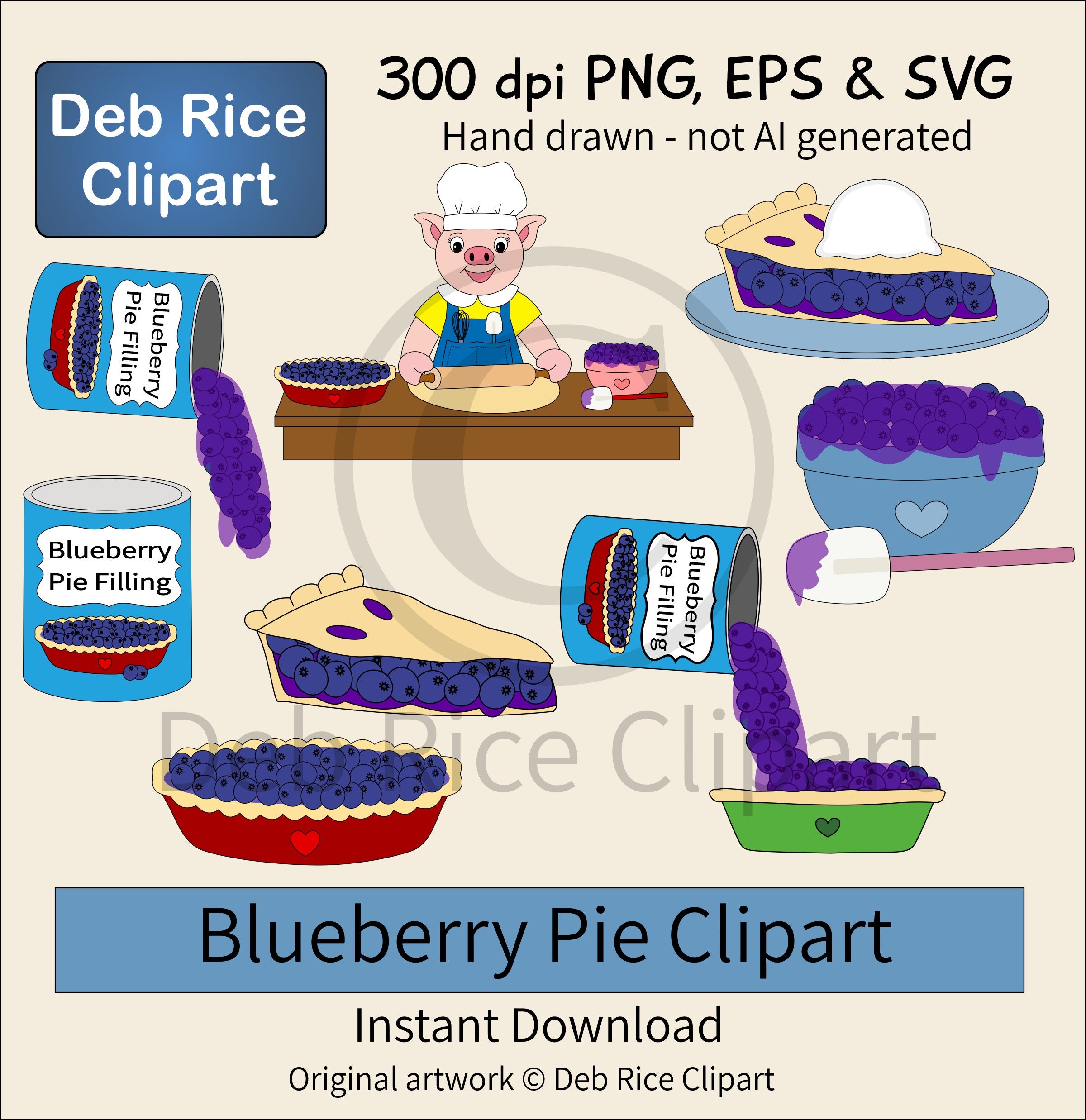 Blueberry Pie Clipart Blueberry Pie Filling Can, Pie Slice a La Mode ...