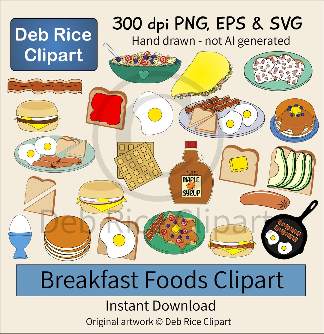 Breakfast Foods Clipart Pancakes, Bacon, Fried Egg, Waffles, Dried Beef ...