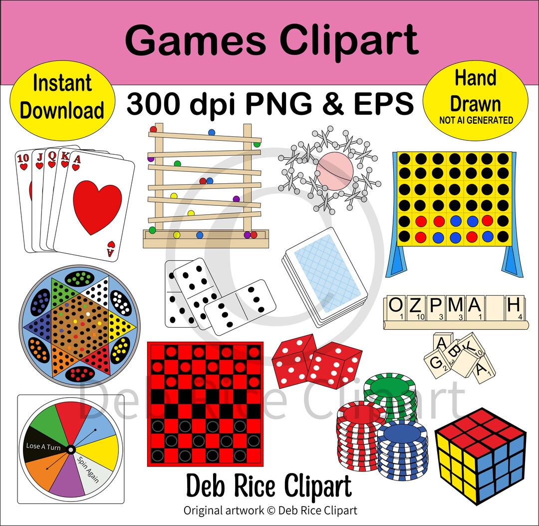 Board Games Clipart: Dice, Checkers, Dominoes, PNG, Vector EPS, Digital ...