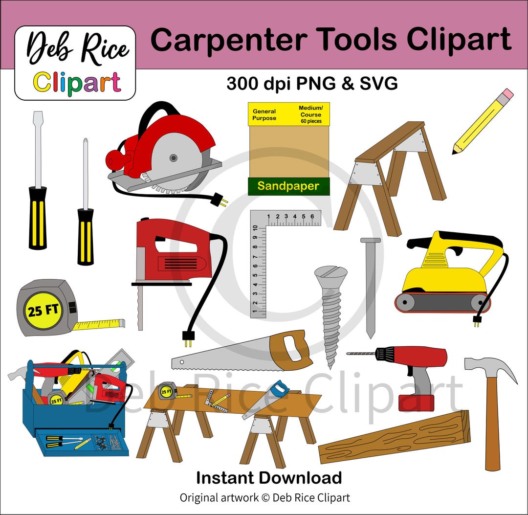 Carpenter Tools Clipart Jigsaw, Circular Saw, Sandpaper, Screw, Belt ...