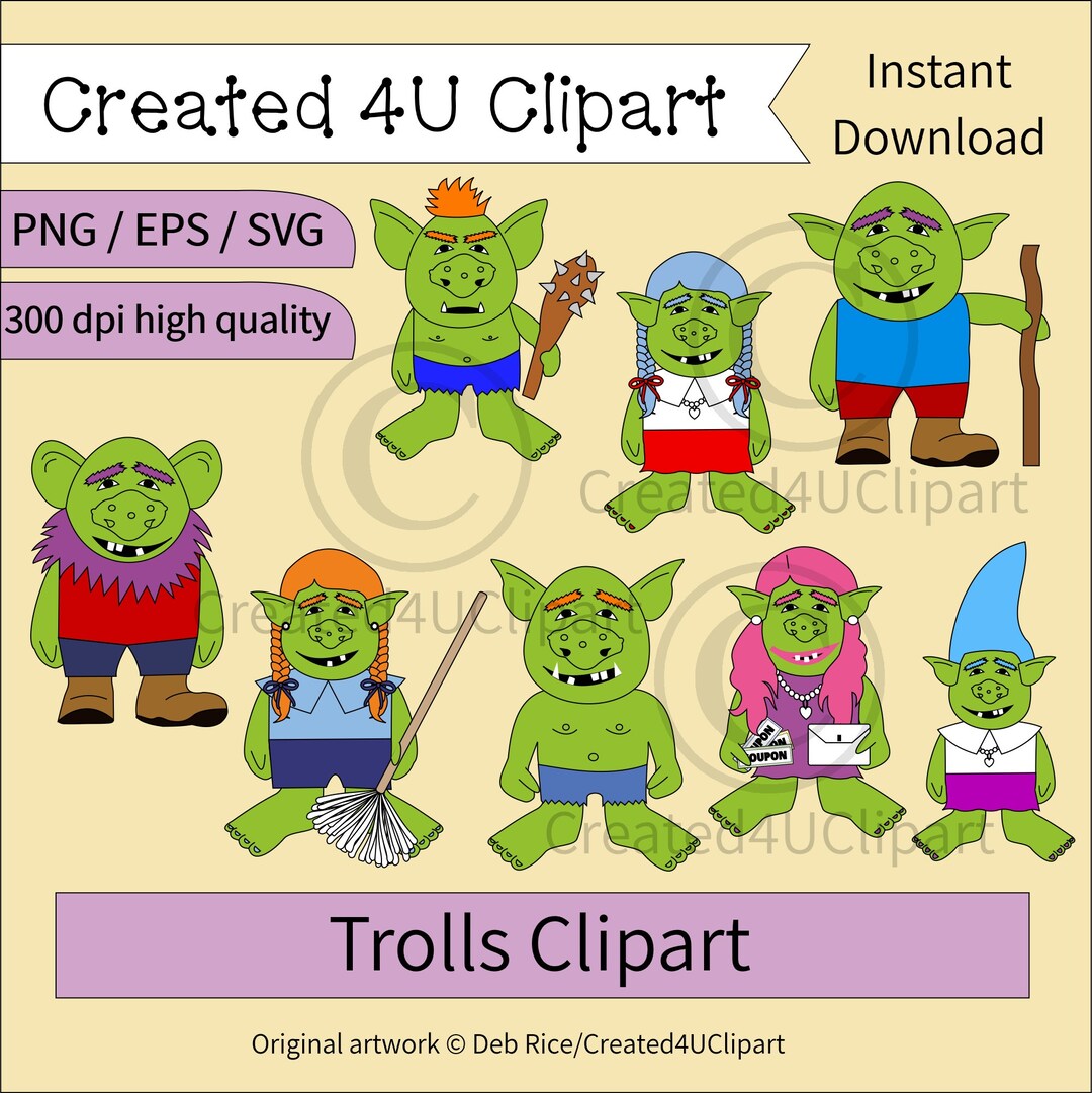 Trolls Clipart Trolls Troll Women Troll Holding Club - Etsy