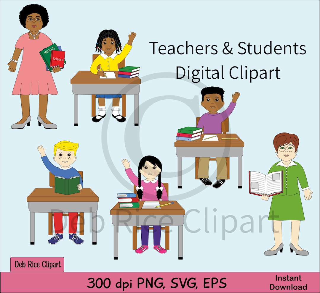 Teachers & Students Digital Clipart School Teachers, Students Sitting ...