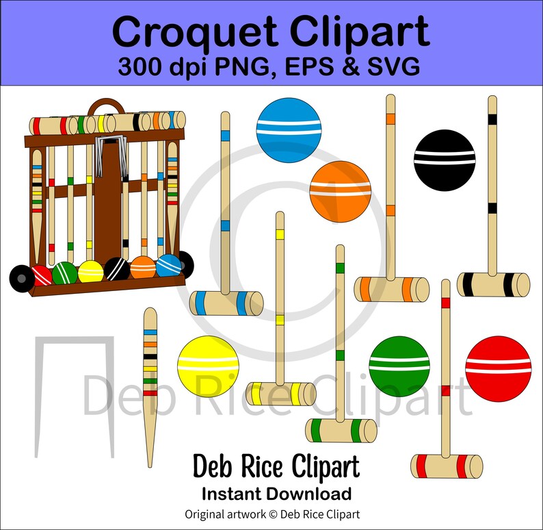 Croquet Clipart - Croquet Set, Croquet Mallets, Croquet Balls, Wicket ...