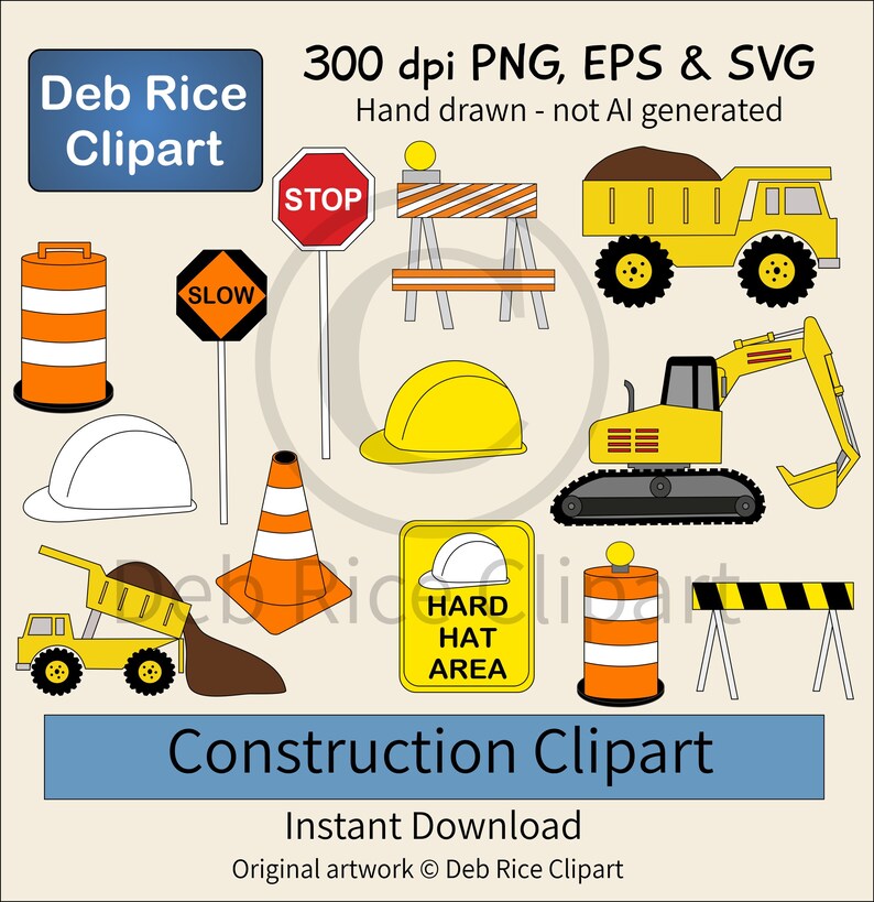 Construction Clipart Dump Trucks, Hard Hat, Excavator, Flagger Poles, Scrapbook Page, Paper ...