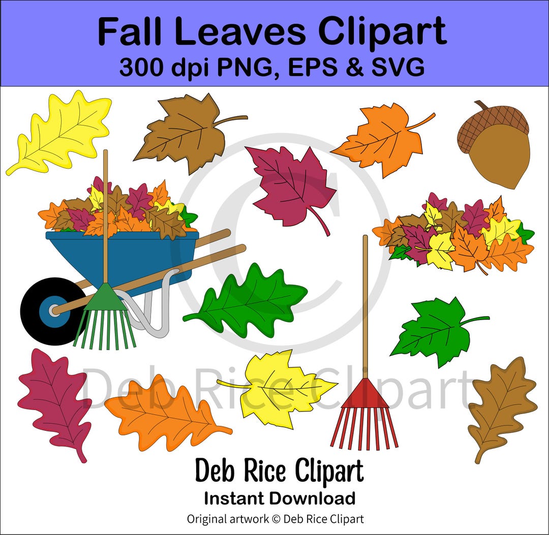 Fall Leaves Clipart - Autumn, Fall Leaves in Wheelbarrow, Yard Rake ...