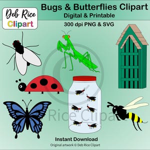 Bugs & Butterflies Clipart Praying Mantis, Butterflies, Ladybugs ...