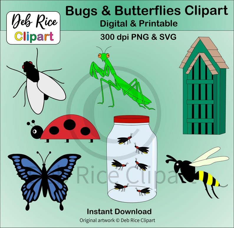 Bugs & Butterflies Clipart Praying Mantis, Butterflies, Ladybugs ...