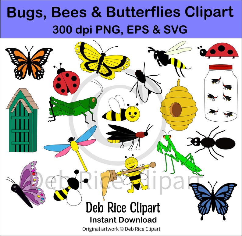 Bugs, Bees and Butterflies Clipart - Praying Mantis, Butterflies ...