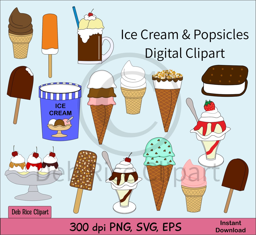 Ice Cream & Popsicles Digital Clipart Creamsicle, Sundae, Nutty Buddy ...