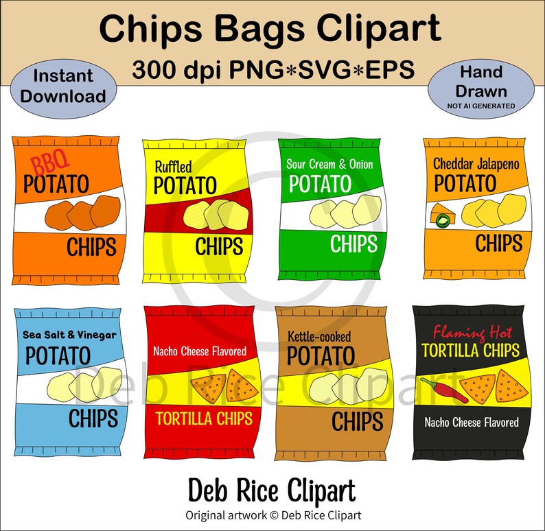 Chips Bags Clipart - Ruffled Potato Chips, Bbq Chips, Kettle Cooked ...