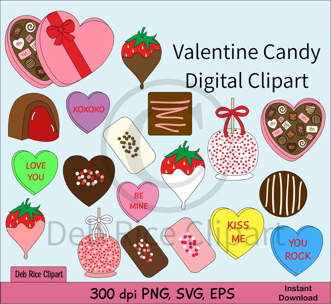 Valentine Candy Digital Clipart Heart Candy, Heart Candy Box, Caramel ...