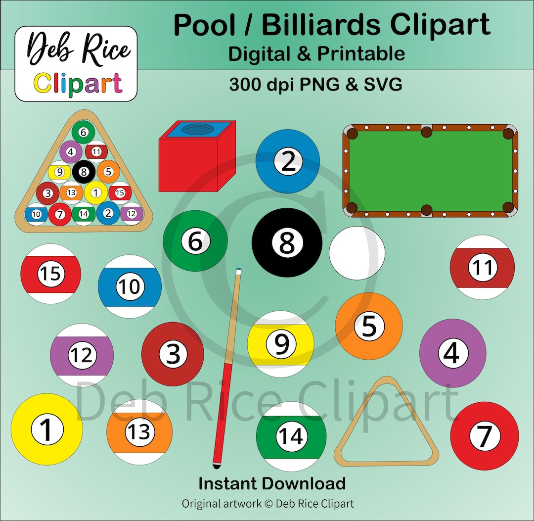 Pool/billiards Clipart Pool Balls, Pool Tables, Cue Stick, Billiards ...